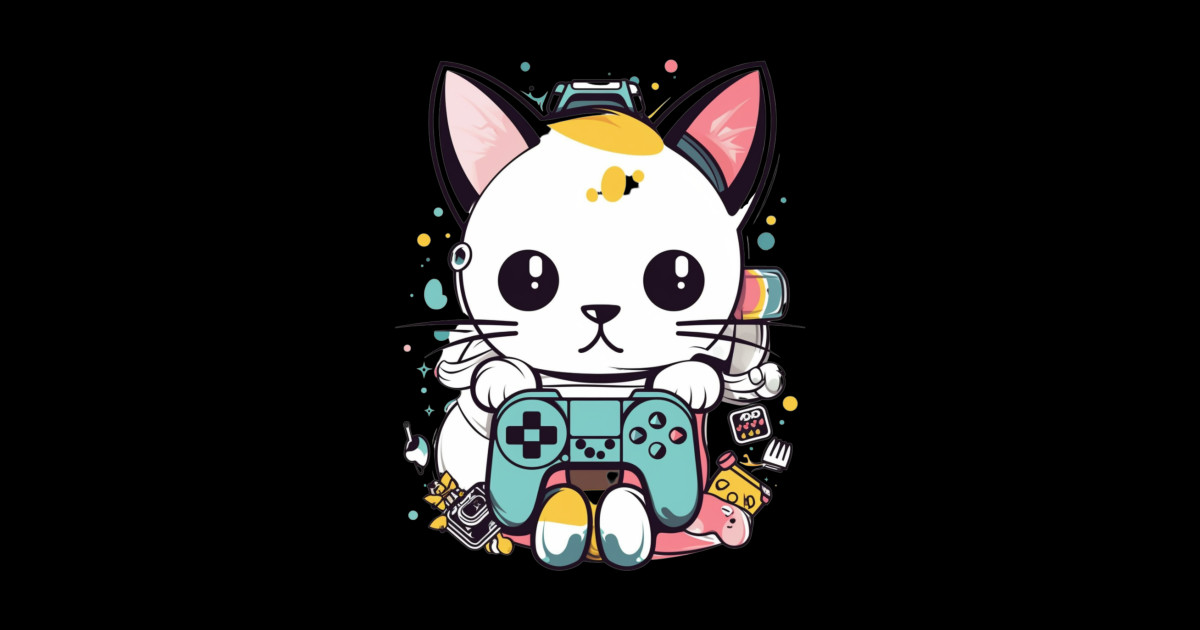 Cute Gamer cat - Cats - Sticker | TeePublic
