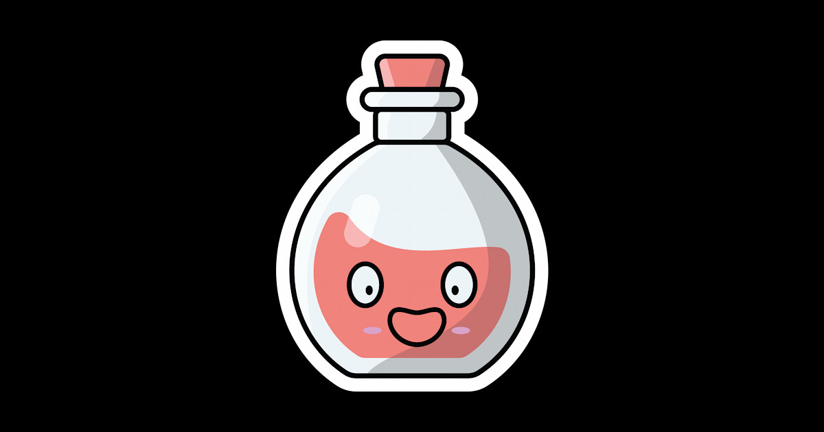 Potion Bottle with Cartoon Character Sticker vector illustration ...