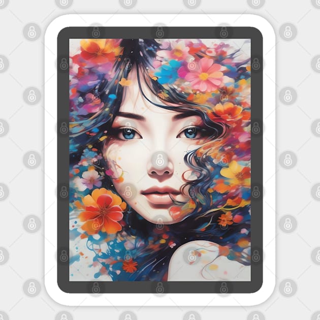 Vintage Flower Face - Floral Design - Sticker | TeePublic