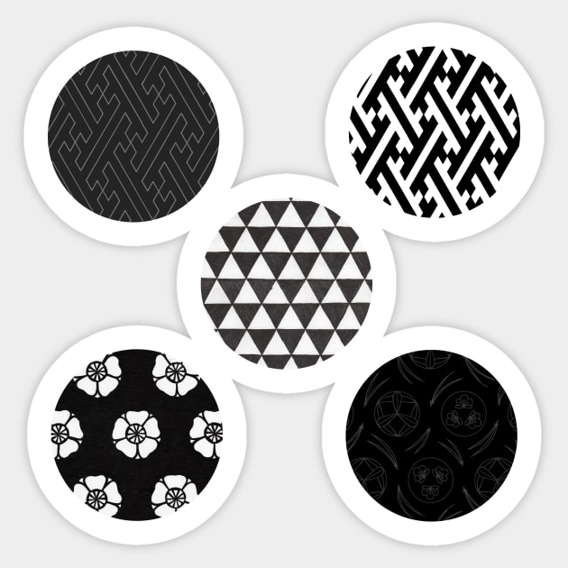 Origami Paper Traditional Japanese Pattern Sticker Set - Black and ...