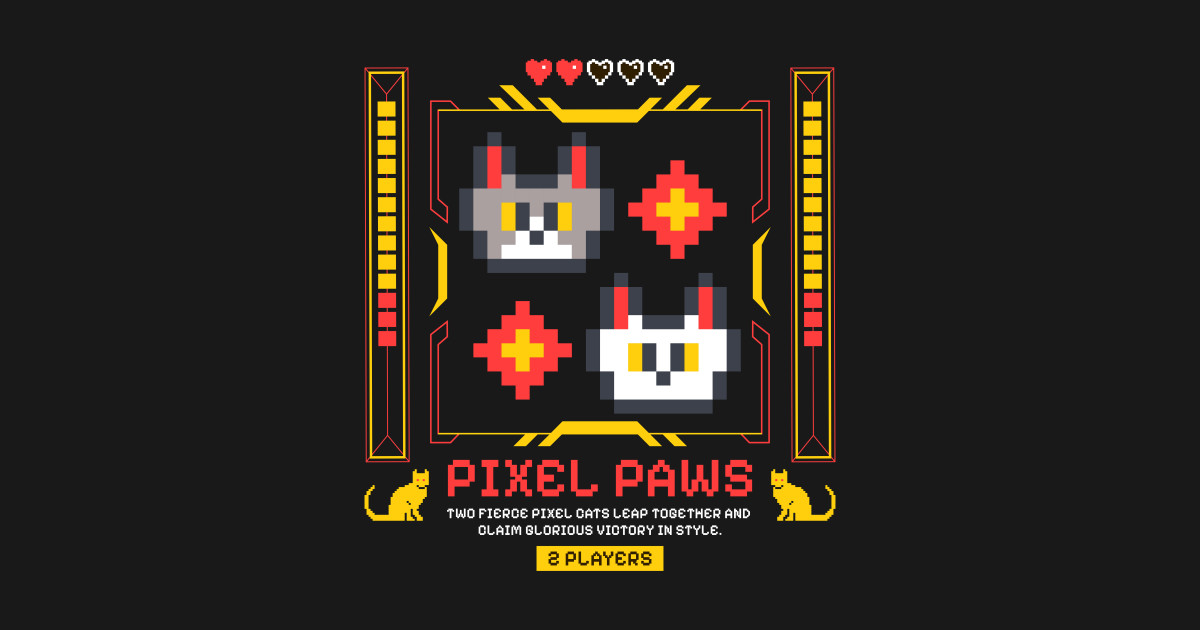 Pixel Paws – Two Player Retro Cat Game - Pixel Cat - T-Shirt | TeePublic