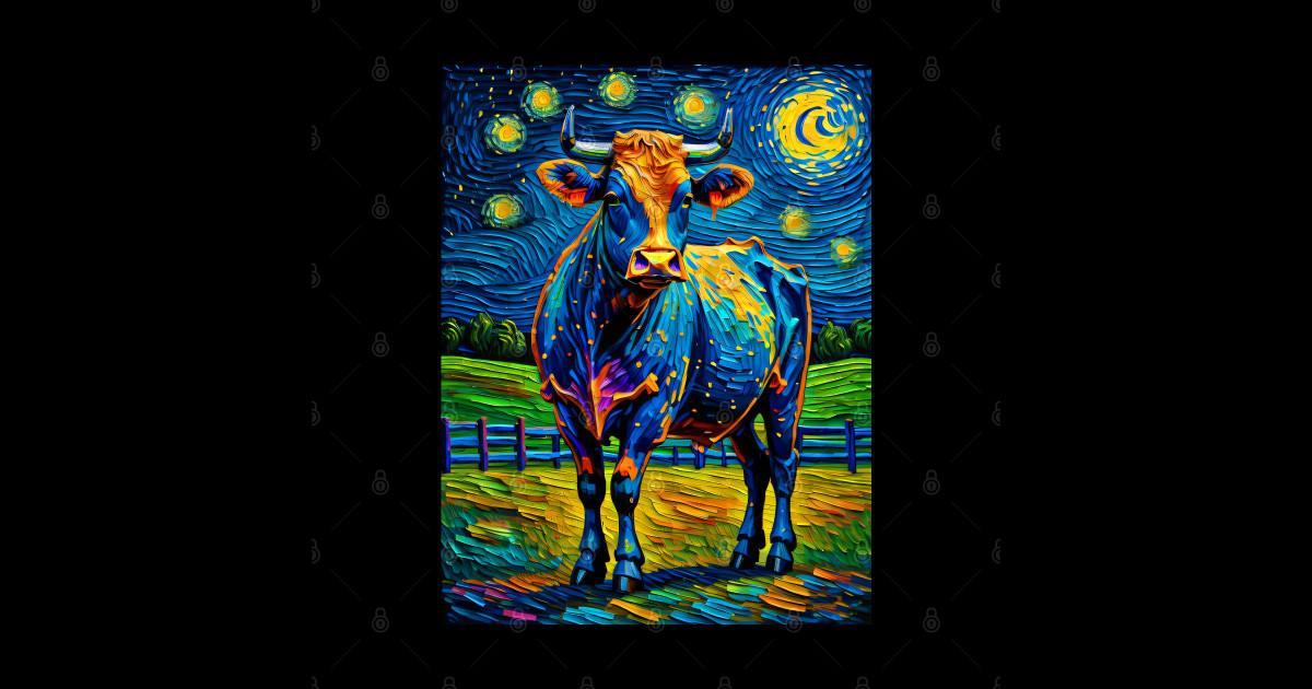 Cow in starry night - Cow - Posters and Art Prints | TeePublic