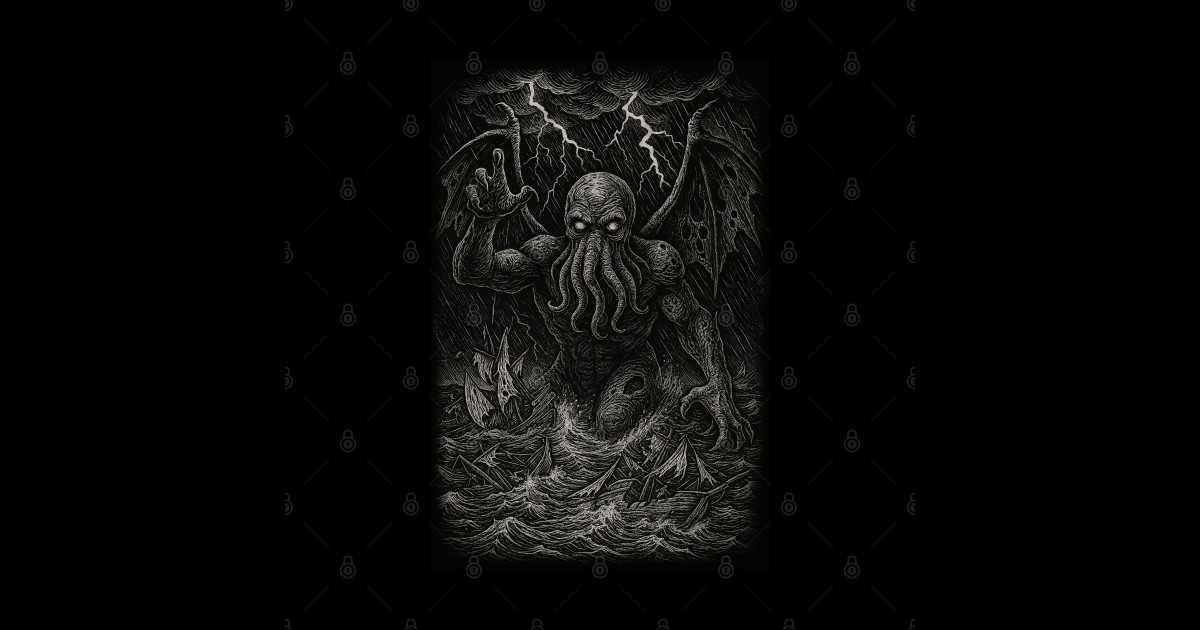 Cthulhu Rises From the Depths Dark Ocean Horror Print - Cthulhu Rises ...
