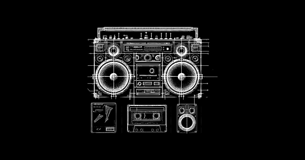 boombox blueprint wireframes design - Boombox - Sticker | TeePublic
