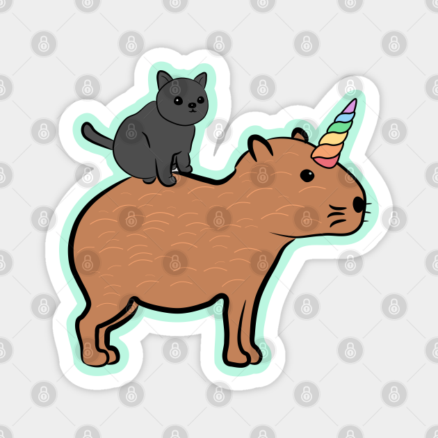 Cat Riding A Capybara Unicorn - Capybara - Magnet | TeePublic