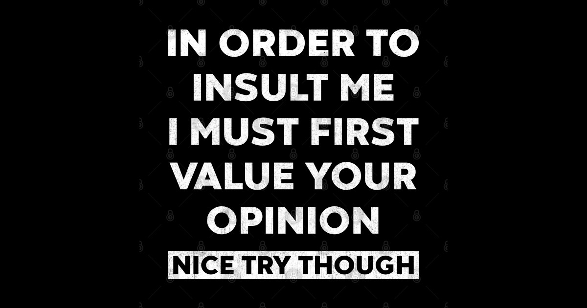In Order To Insult Me I Must First Value Your Opinion Funny (White ...