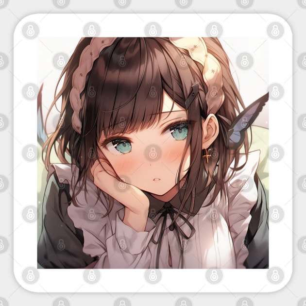 Cute Maid in anime - Anime - Sticker | TeePublic