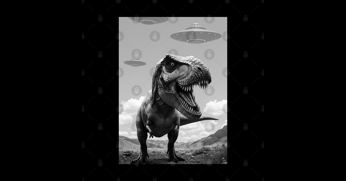 Funny T-Rex Selfie with UFOs - Funny T Rex And Aliens Ufo - Posters and ...