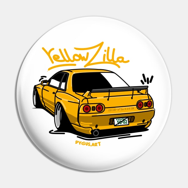 Stance Skyline R32 Cartoon Style godzilla - Skylinegtr - Pin | TeePublic