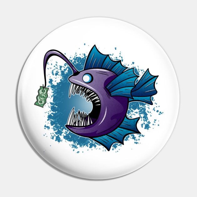 Grunge Anglerfish Dollar Fishing - Anglerfish - Pin | TeePublic