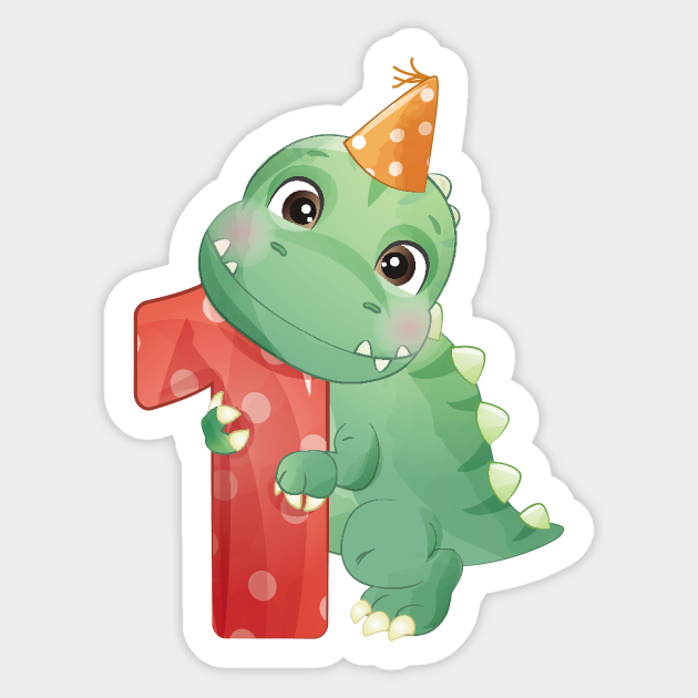 1st Birthday Cute Little Dinosaur - 1st - Sticker | TeePublic
