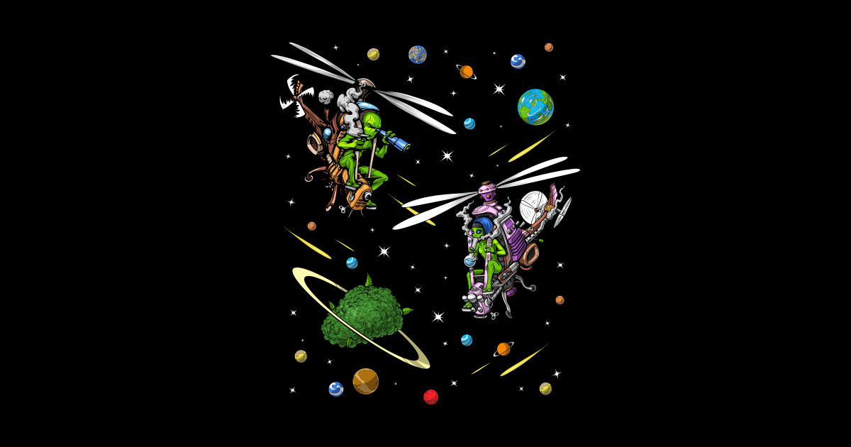 Hippie Stoner Aliens - Alien Smoking Weed - T-Shirt | TeePublic