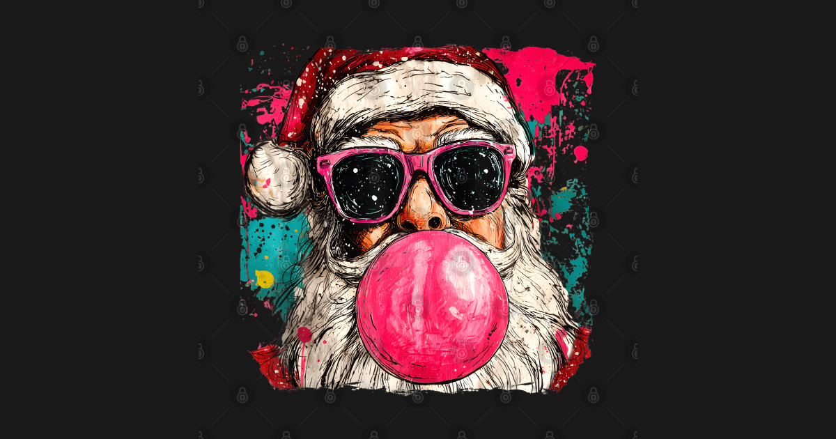 PrepWatercolor Santa Bubble Gum Pink Sun - Vintage Santa Claus - T ...