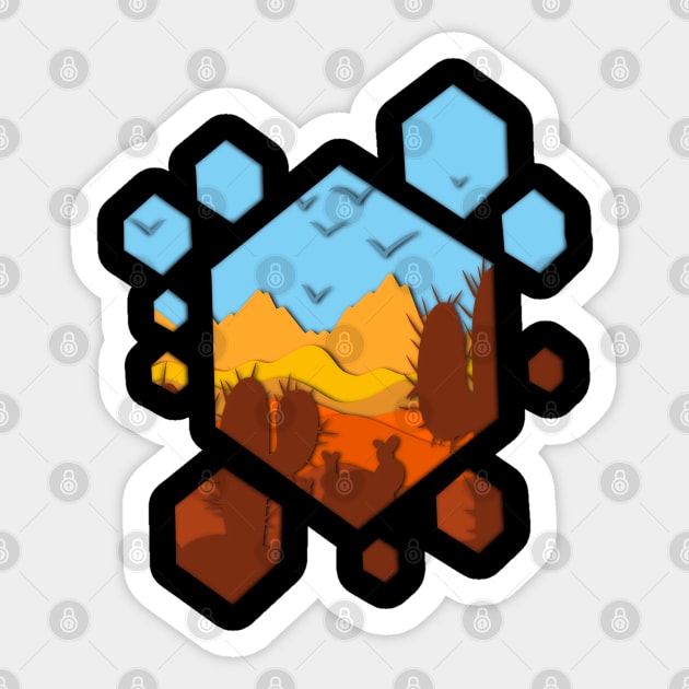 Desert with Cactus Cut Paper Landscape - Landscape - Sticker | TeePublic