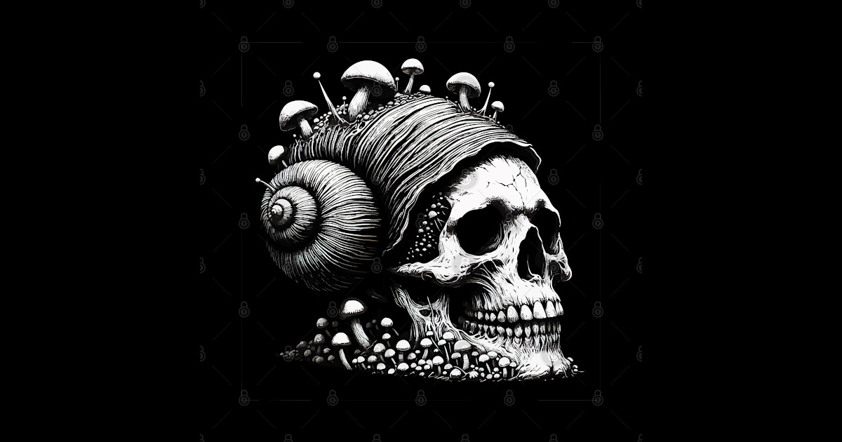Monochromatic Skull Snail of Death Overgrown Mushrooms - Snail ...