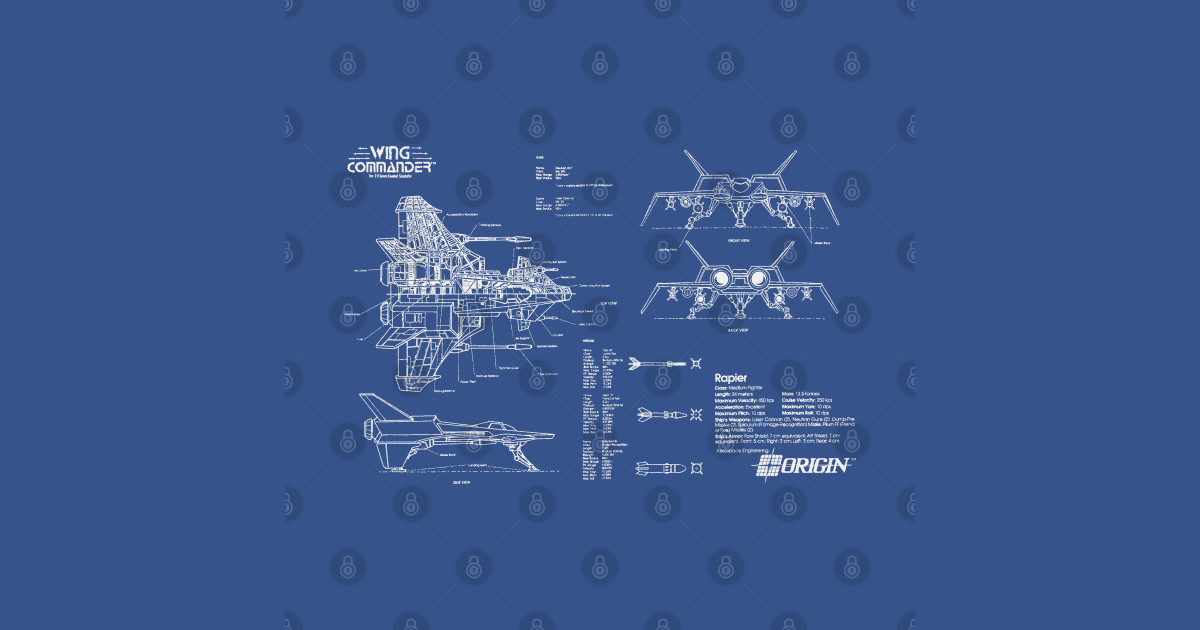 Wing Commander - Rapier Ship Blueprint - Wing Commander - T-Shirt ...