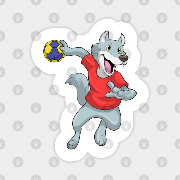 Wolf as Handball player with Handball - Handball - Magnet | TeePublic