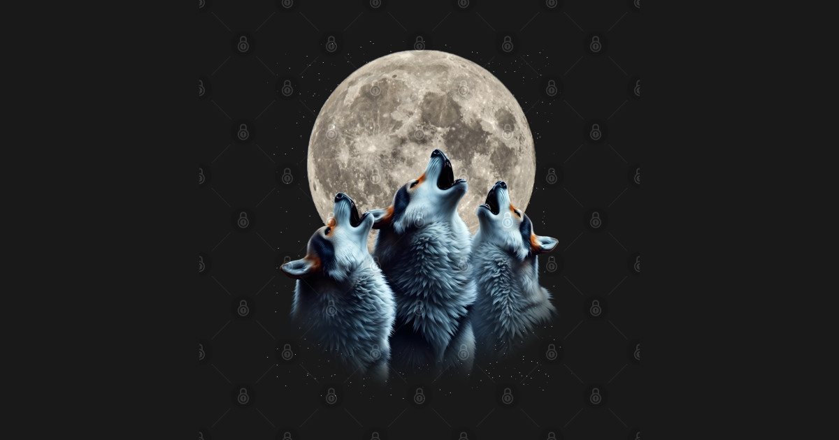 3 Wolf Moon Howling Wolves at Moon Meme Powerwolf - Wolves At Moon - T ...