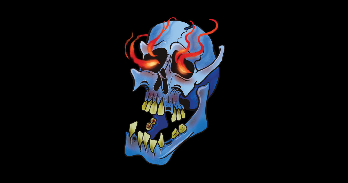 Flaming Blue Skull - Skull Art Design - Sticker | TeePublic