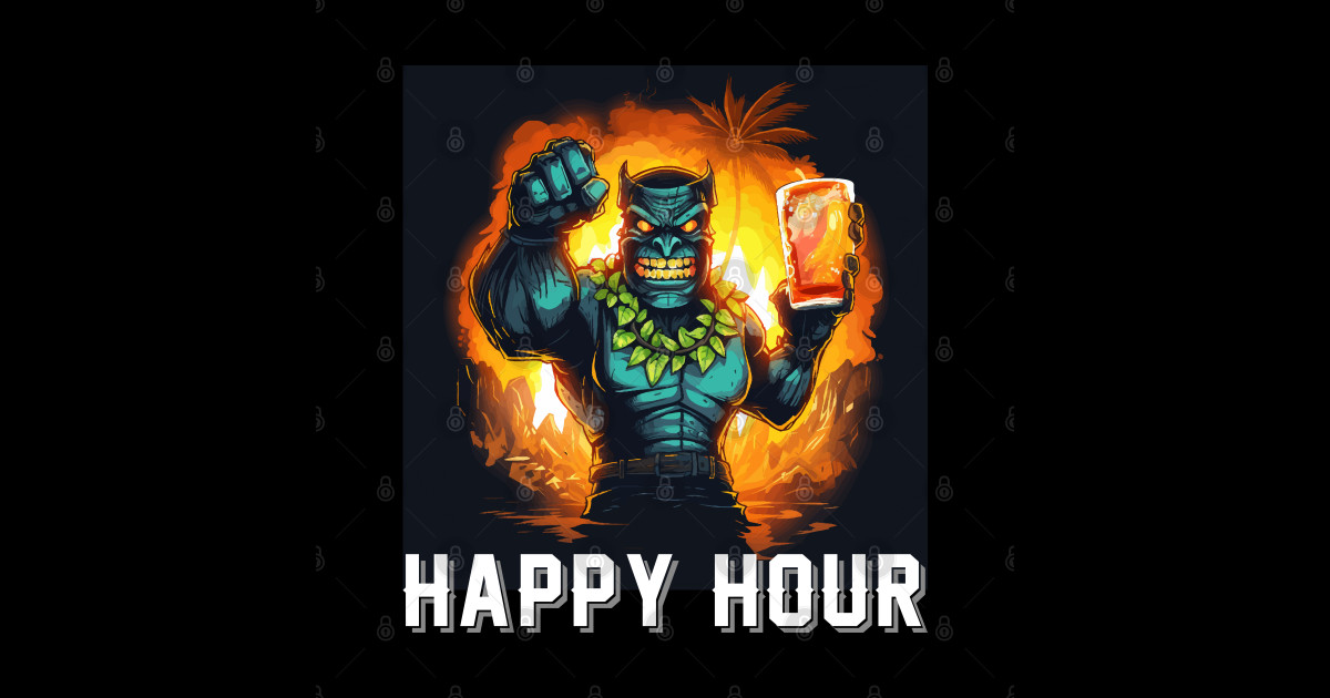 Tiki Happy Hour Design, with White Lettering - Happy Hour - Sticker ...