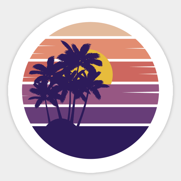 Retro Style Sunset Beach Palm Tree - Retro Sunset - Sticker | TeePublic