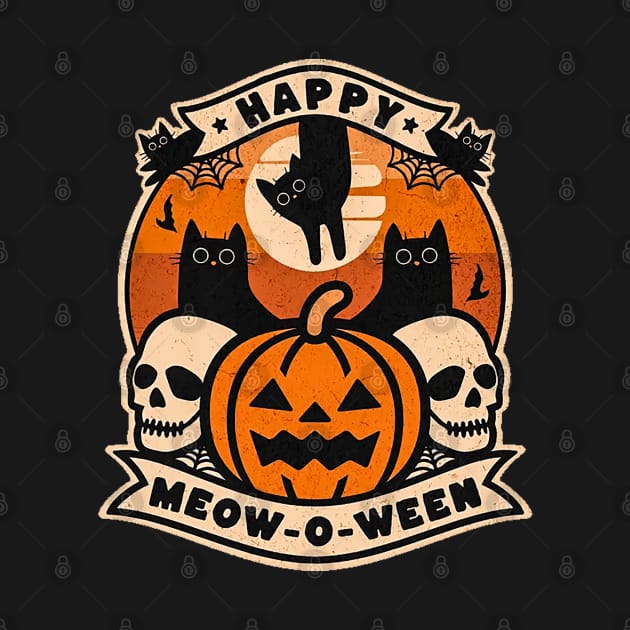 Happy Meow O Ween Halloween Cat Lovers - Halloween Cats - T-Shirt | TeePublic
