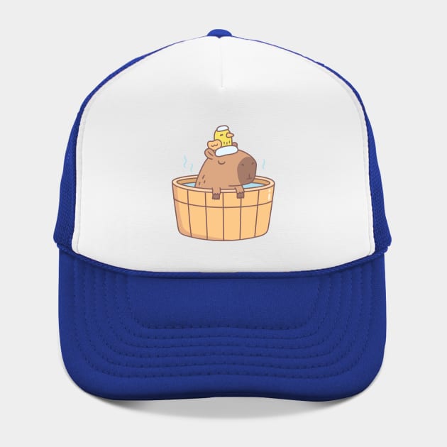 Cute Capybara and Bird Relaxing in Hot Bath Spa Soak - Capybara - Hat ...