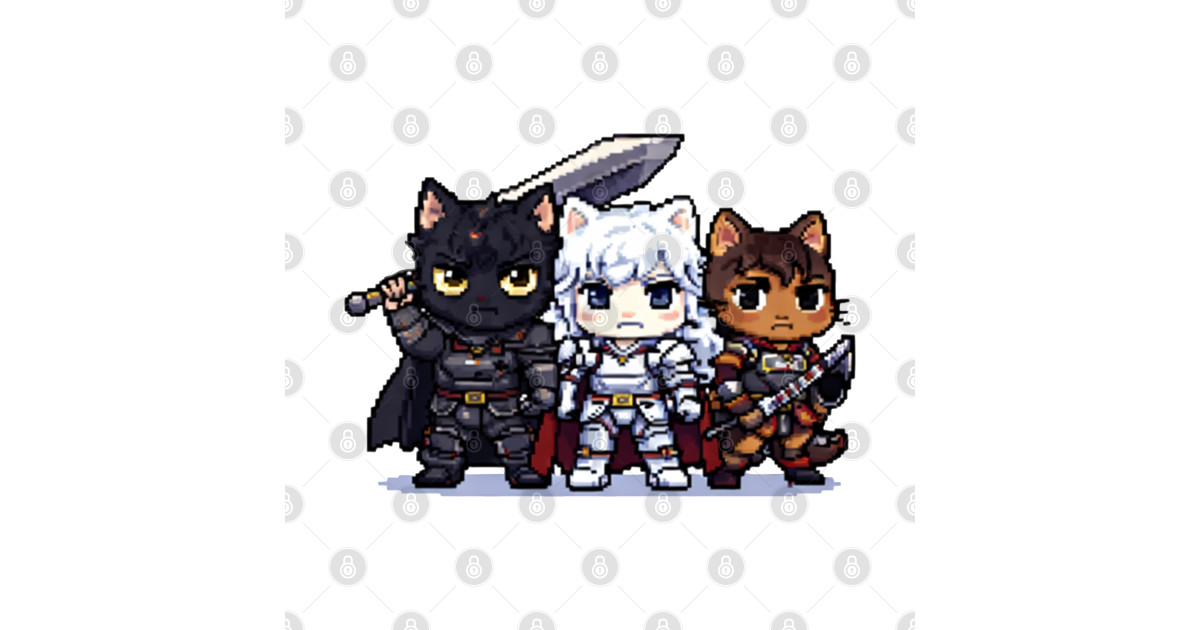 Dark Fantasy Cat Pixel Art, Grim Medieval Anime Parody, Retro RPG Pixel ...