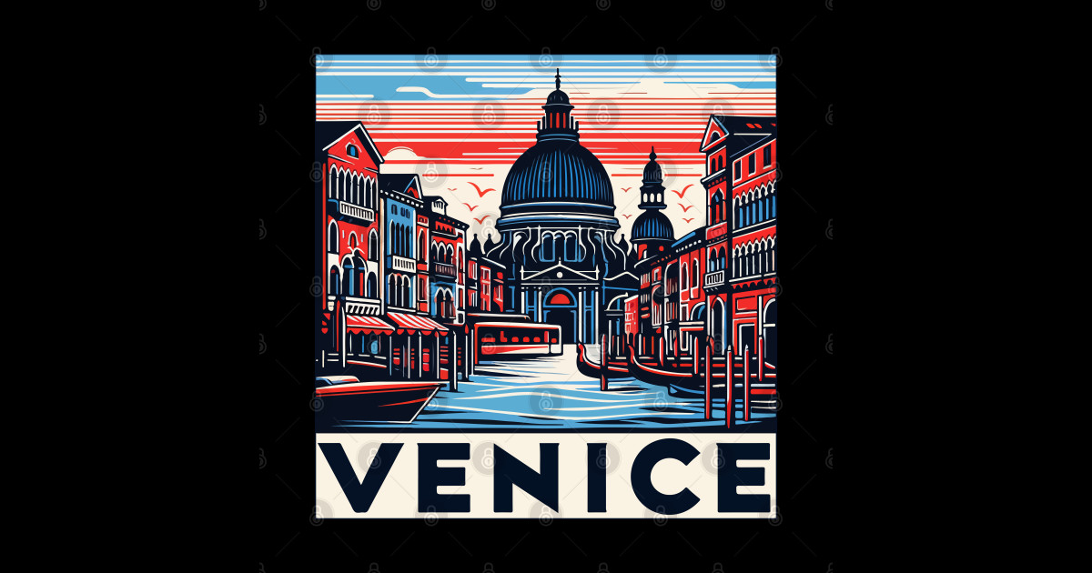 Venice Travel Retro Poster - Venice - Sticker | TeePublic