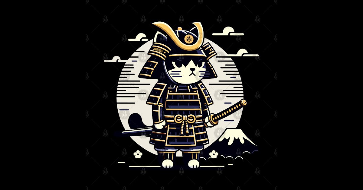Kawaii Cat Anime Japanese Retro Samurai Novelty Funny Cat - Cat ...