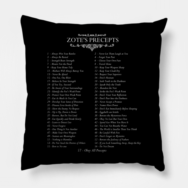 The 57 Precepts of Zote - Hollow Knight - Pillow | TeePublic