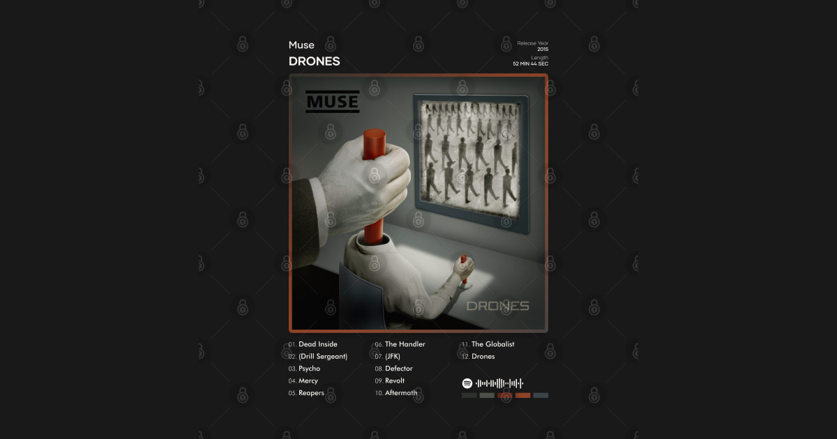 Muse - Drones Tracklist Album - Muse - T-Shirt | TeePublic