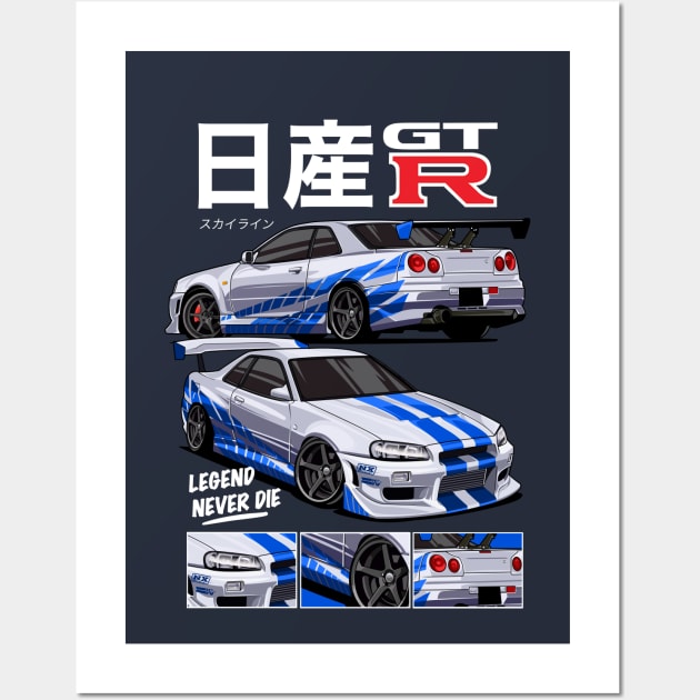 Brian O'Conner's legendary Skyline R34 - Tshirtdesign - Posters and Art ...