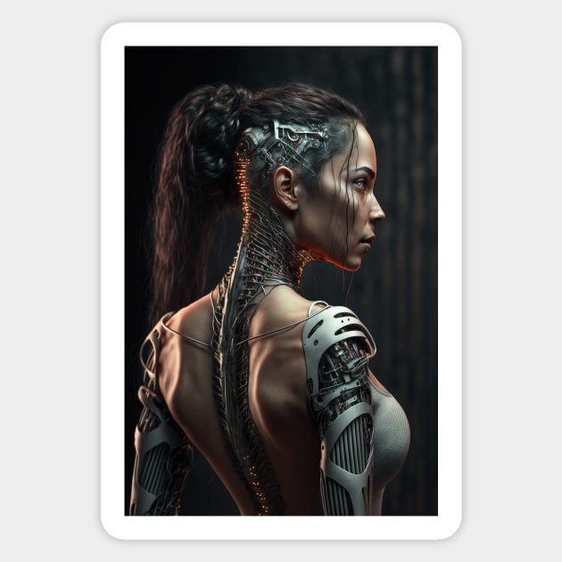 Cyberpunk Augmented Female - Aicreateworlds - Sticker | TeePublic