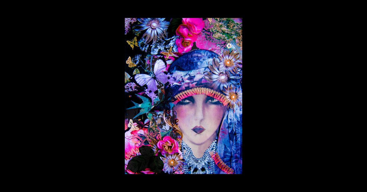 BRIGHT FLORAL ART DECO FLAPPER ORIGINAL COLLAGE POSTER 2 - Chintz ...