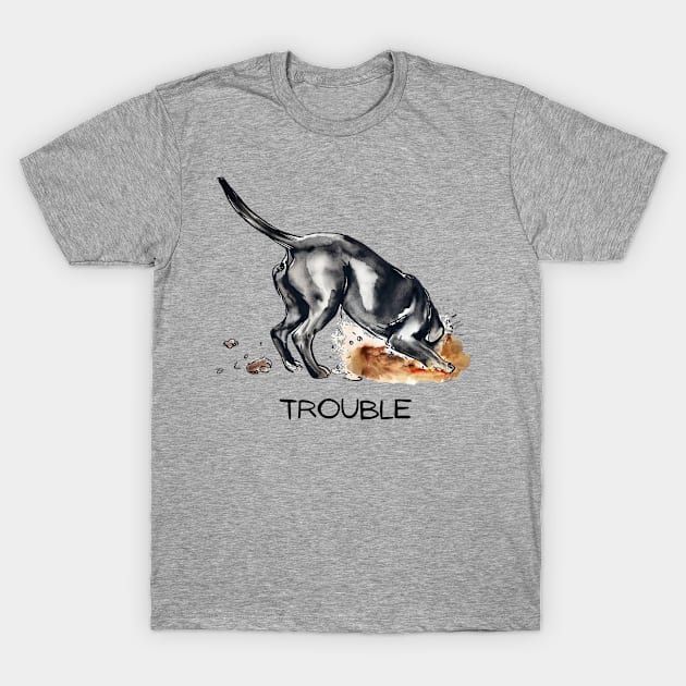 TROUBLE Black Lab - Funny Labrador In Trouble - T-Shirt | TeePublic