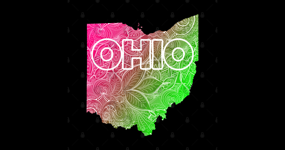 Colorful mandala art map of Ohio with text in pink and green - Ohio ...
