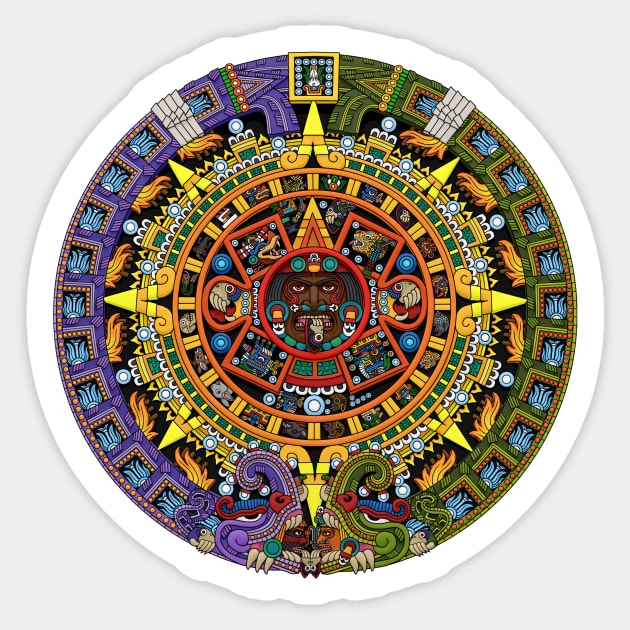 Aztec Sun Stone Calendar Full-Color - Aztec Calendar - Sticker | TeePublic