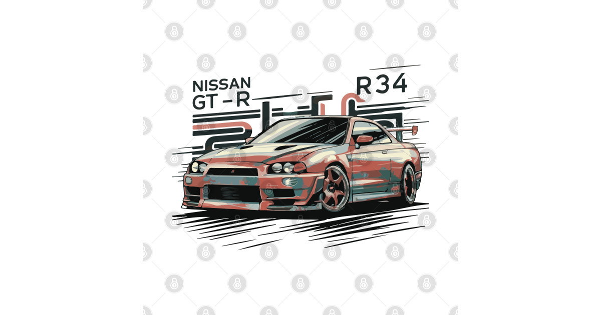 Nissan GTR R34 Vintage Car - Nissan Gtr R34 - T-Shirt | TeePublic