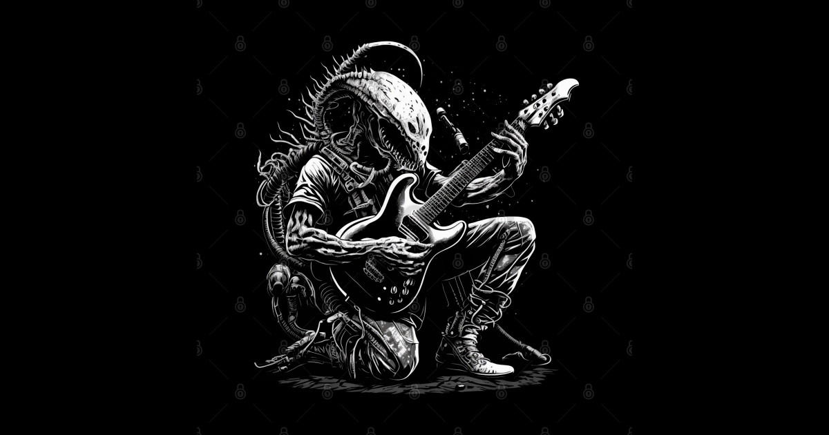 Alien Playing a Guitar - Guitarist - Sticker | TeePublic