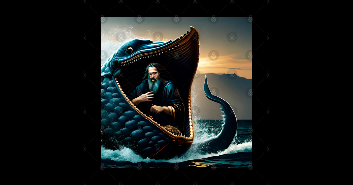 The prophet Jonah swallowed by a giant fish. inside the whale - Hebrew ...