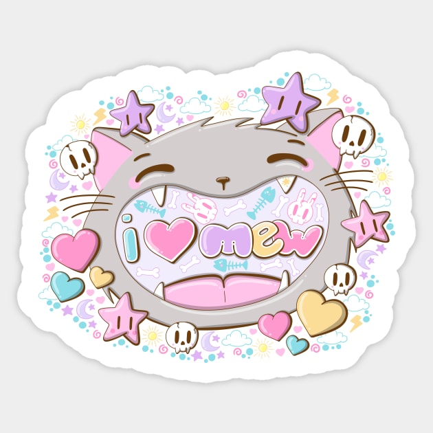 I love mew cute cat in kawaii style - Cat - Sticker | TeePublic