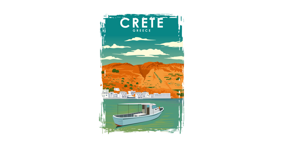 Crete Greece Vintage Minimal Retro Travel Poster - Crete - T-Shirt ...
