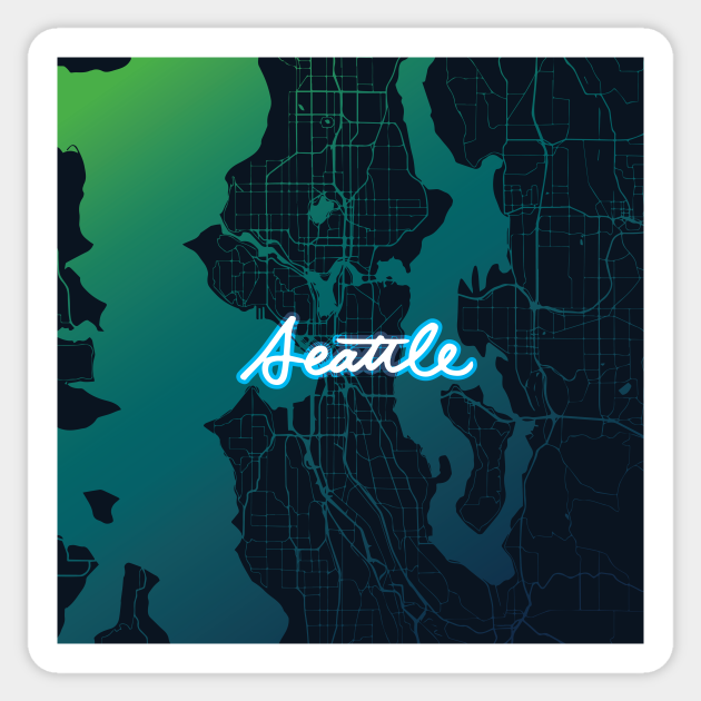 Seattle Map Gradient Cursive - Seattle - Sticker | TeePublic