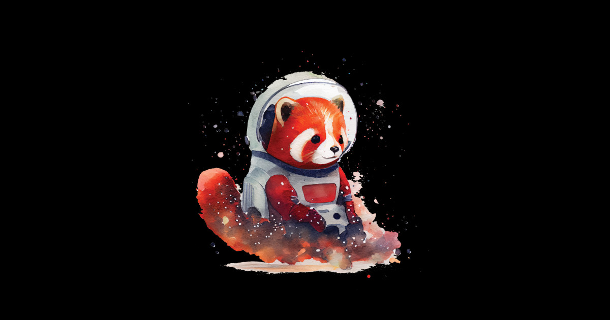 Space Red Panda Astronauts spacecraft Watercolor - Red Panda - Sticker ...