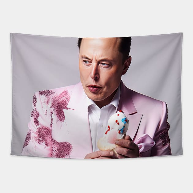 Elon Musk, Pee Wee Herman, pink outfit - Elon Musk - Tapestry | TeePublic