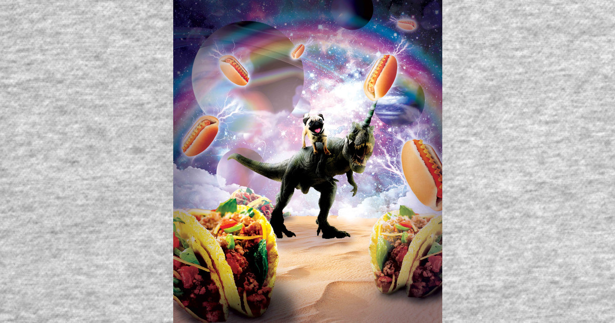 Pug Riding Unicorn T Rex in the Desert of illusions - Dinosaur - T ...