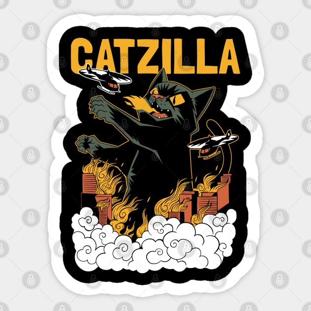 Scary Catzilla Japan Monster Cat Darknes Lover - Monster - Sticker ...