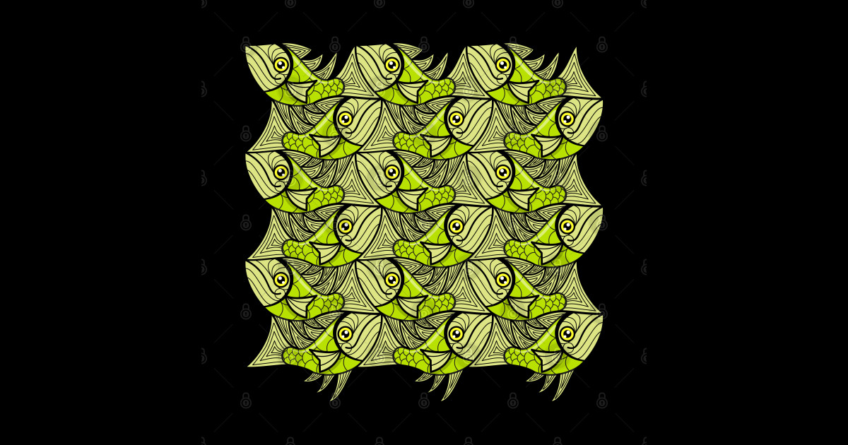 Green Escher fish pattern - Escher - Sticker | TeePublic