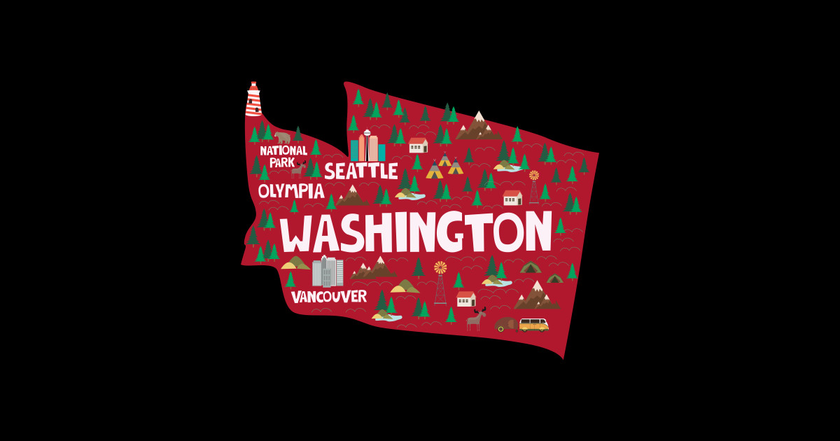 Washington State USA Illustrated Map - Washington - Pin | TeePublic